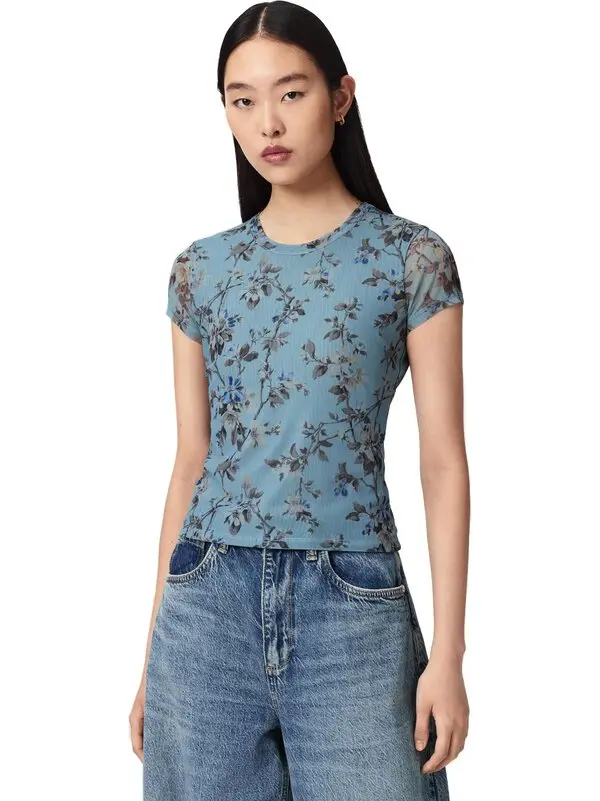 ALLSAINTS Ellie Slim Fit Floral Mesh T-shirt - Blue