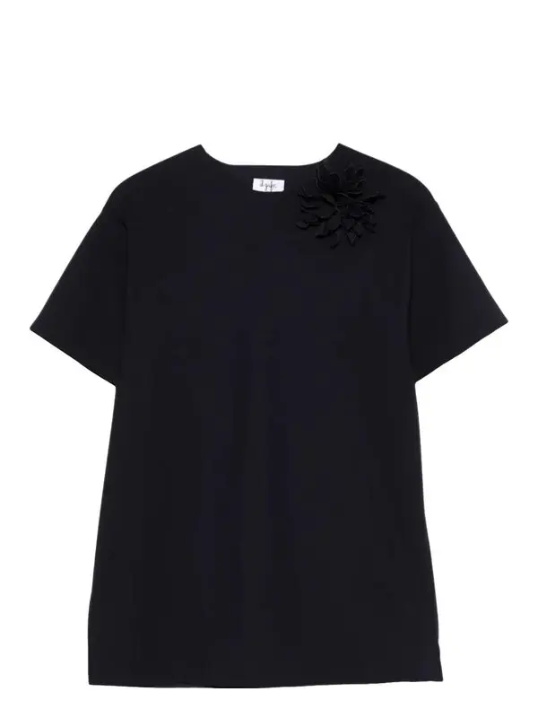 IL GUFO Short Sleeve T-shirt Dress With Floral Embellishment - Navyblue