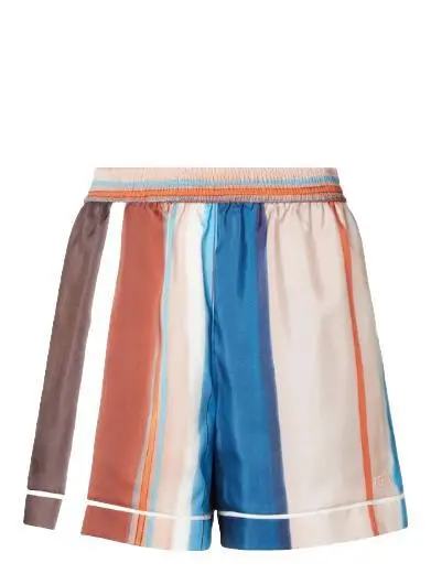 Fendi Silk Habotai Shorts With Venetian Stripes Motif - Multicolour