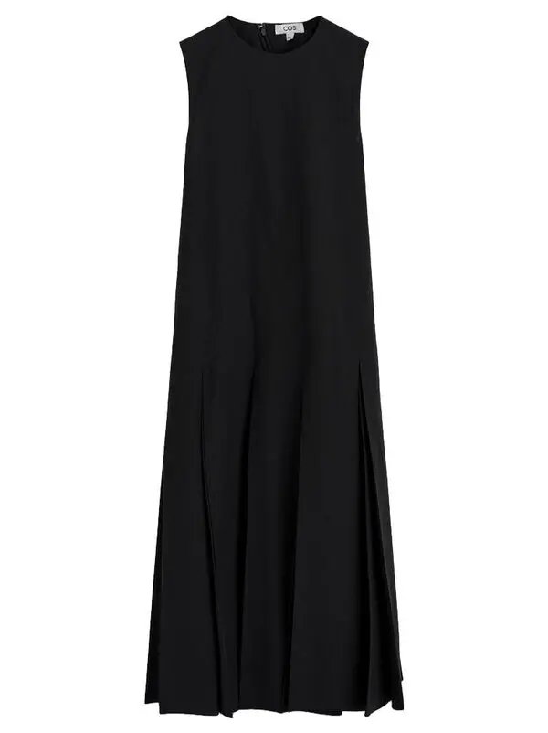 Cos Pleated Cotton-linen Maxi Dress - Black