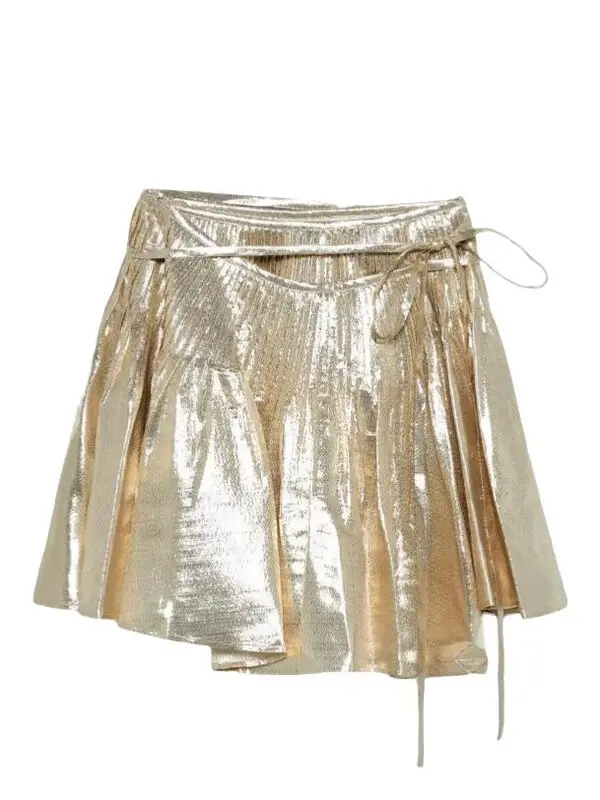 SELF-PORTRAIT Gold Metallic Pleated Mini Skirt - Golden