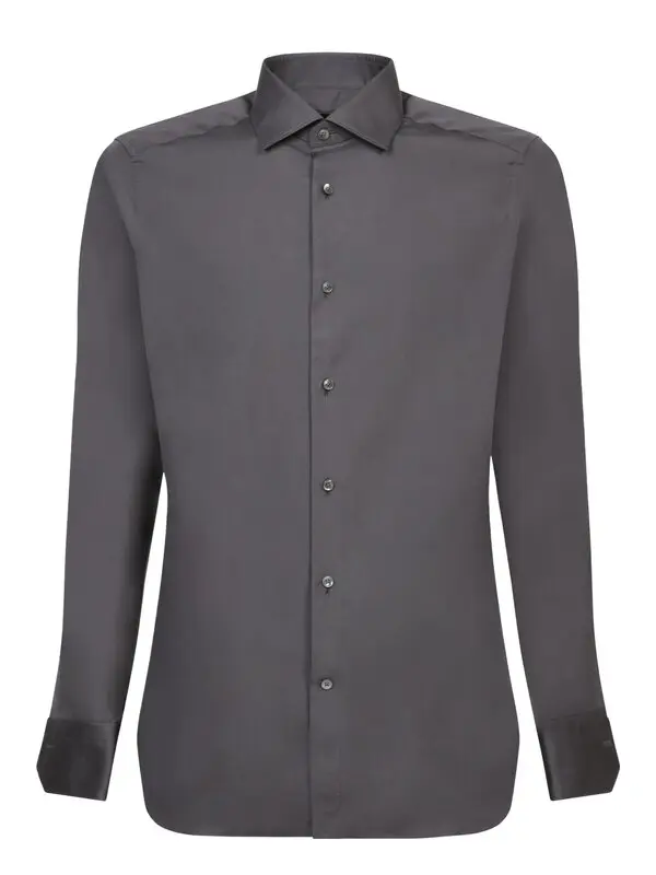 Zegna Curved Hem Poplin Shirt - Grey