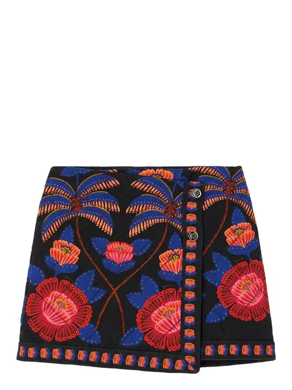 Farm Rio Living Bloom Floral Print Cotton Twill Mini Wrap Skirt - Living Bloom Black