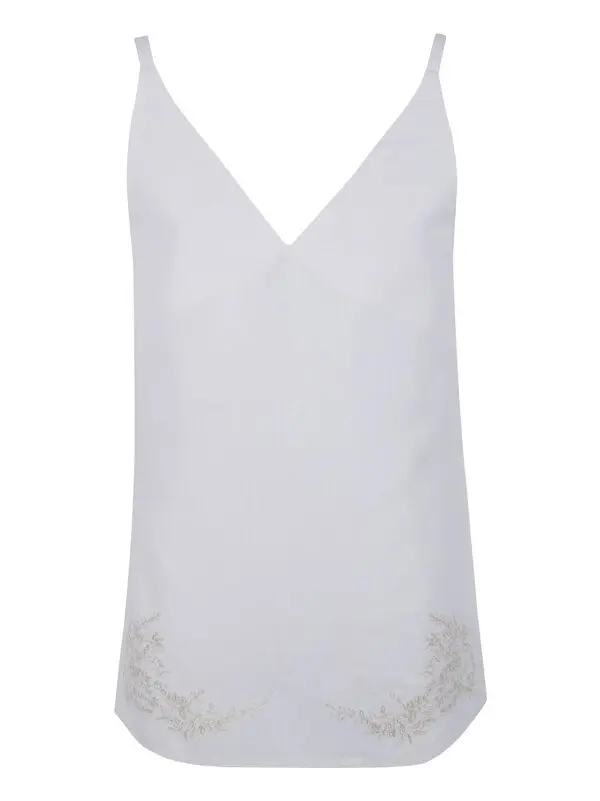 SEMICOUTURE Sleeveless V-neck Top With Curved Hem - White
