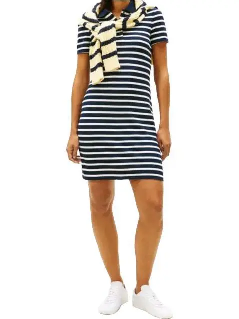Tommy Hilfiger Striped Collared Short Sleeve Dress - Dark Blue