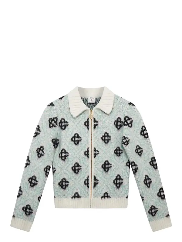 Casablanca Zip-up Patterned Knit Cardigan - Gray