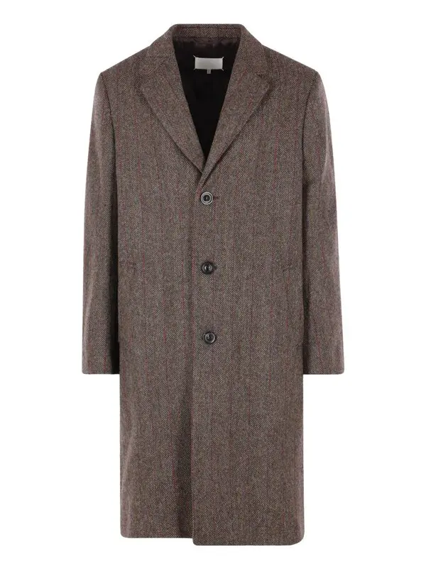 MAISON MARGIELA V-neck Herringbone Wool Coat - Brown