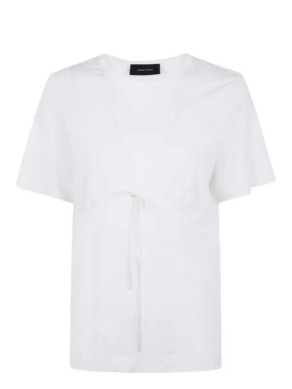 Simone Rocha Drawstring Detail Round Neck Short Sleeve Top - White