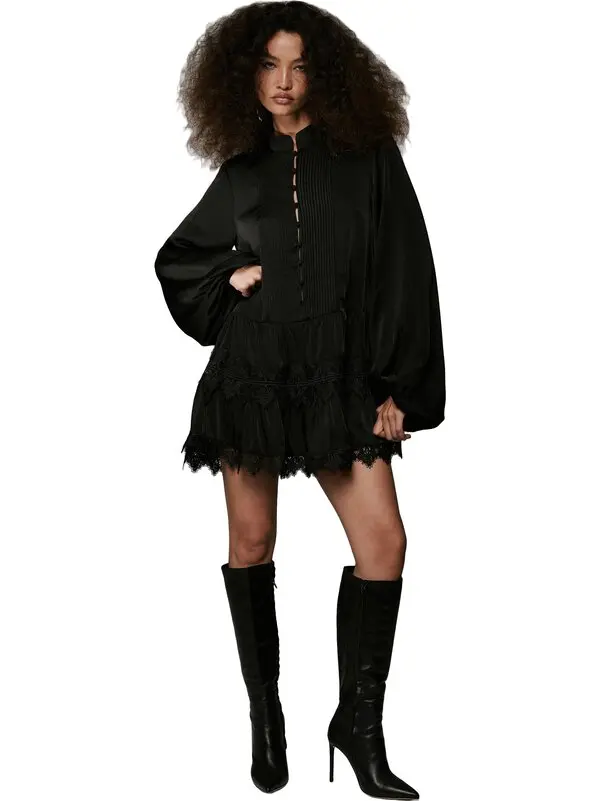 Bardot Antonia Lace Trim Mini Dress - Black