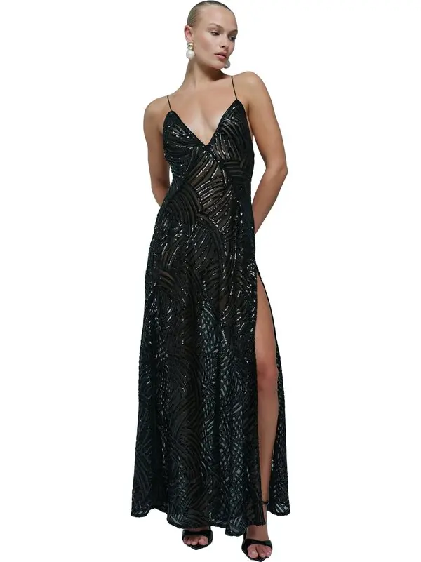 Bardot Harper Sequin Halter Maxi Dress - Black