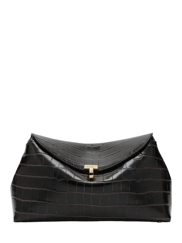 TOTEME T-lock Clutch In Crocodile-embossed Leather - Brown