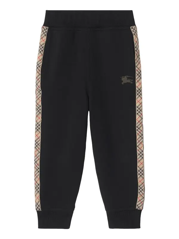 Burberry Jogging Trousers With Check Motif Detail - Black