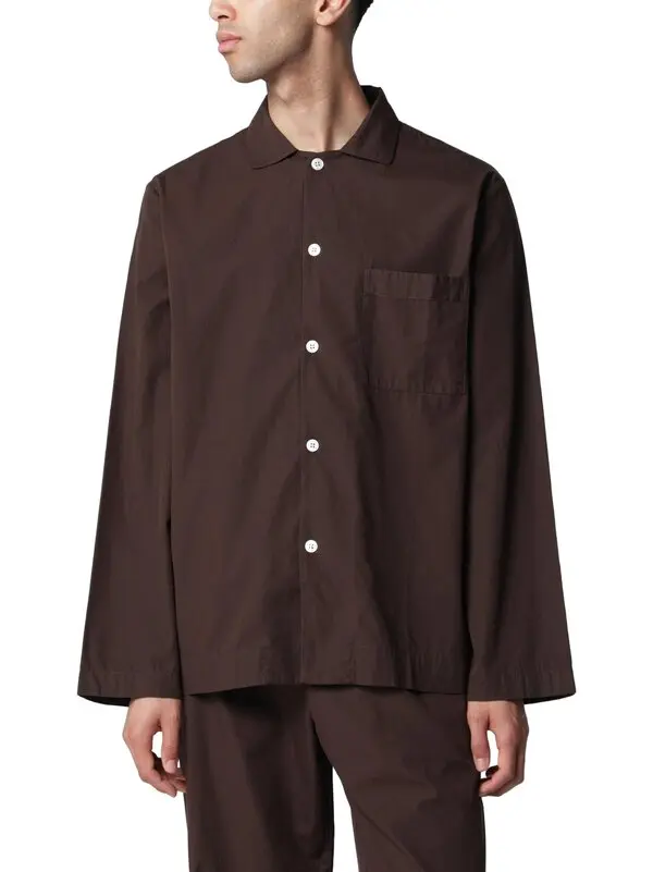 TEKLA Cotton Pajama Shirt - Brown