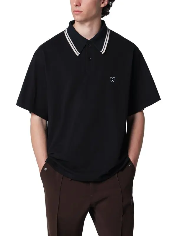 Needles Piqué Polo Shirt With Embroidered Butterfly - Black