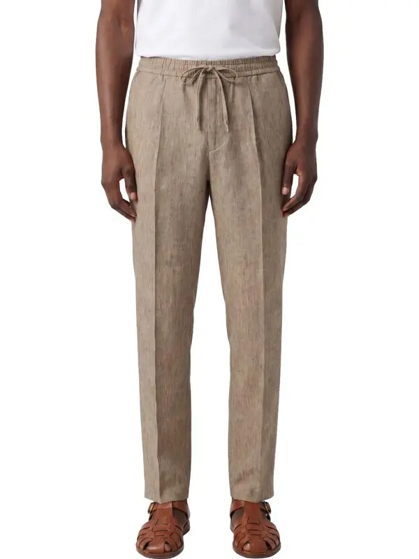 BRIGLIA 1949 Slim Fit Linen Trousers With Elasticated Drawstring Waist - Brown