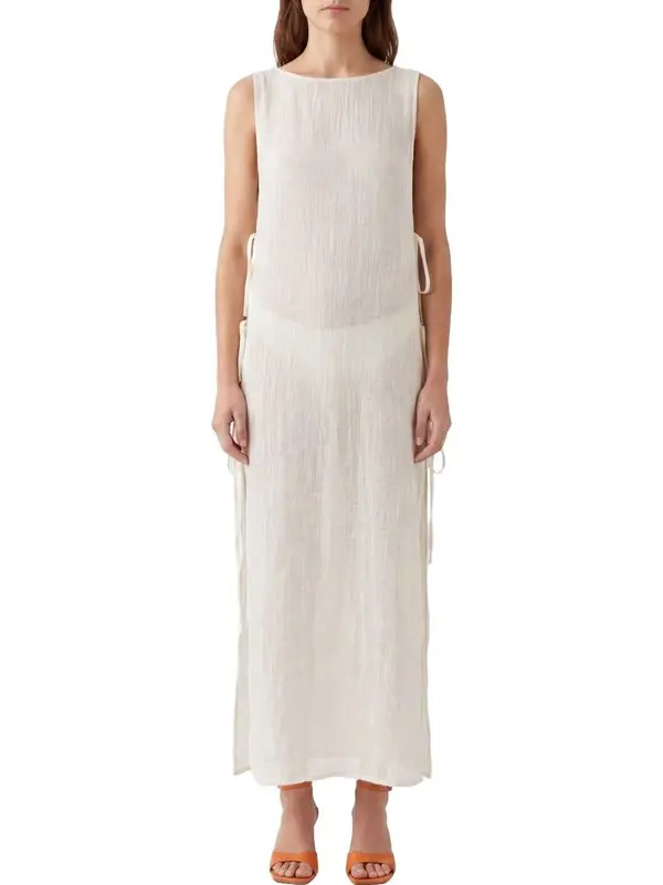 Le Kasha Organic Linen Midi Tunic Dress - White