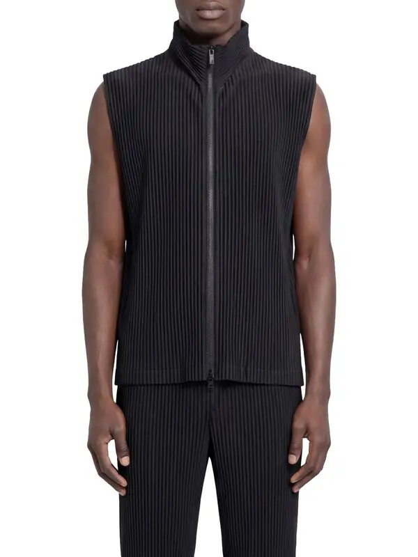Issey Miyake Homme Plissé Pleated Zip-up Vest - Black