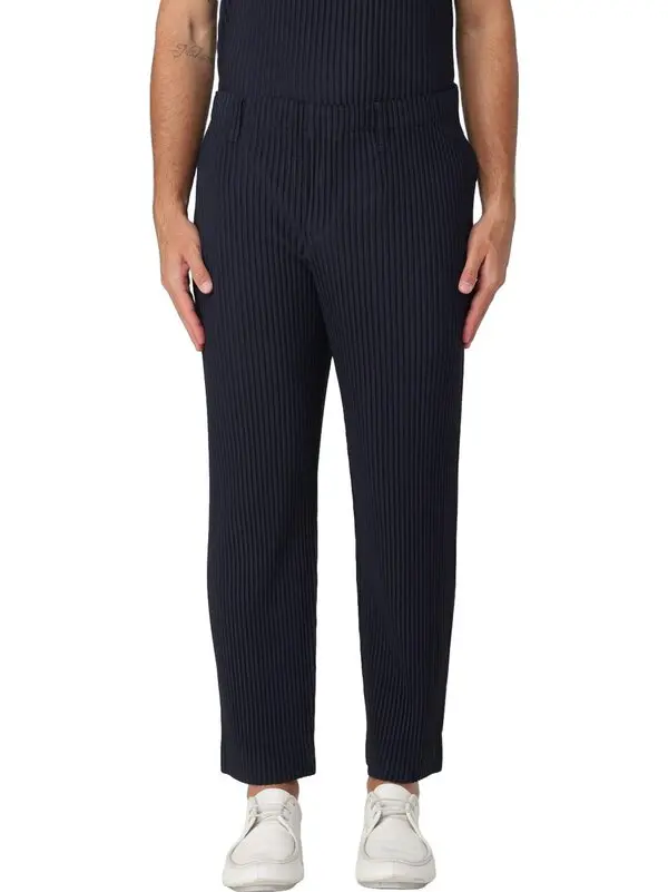 Issey Miyake Pleated Slim Fit Crêpe Trousers - Blue