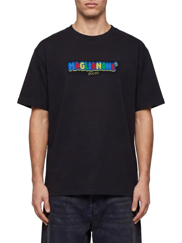 MAGLIANO Relaxed Fit Cotton Crew-neck T-shirt With Contrasting Logo - Black