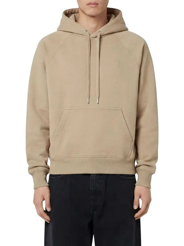 Ami Cotton Hoodie With Kangaroo Pocket And Dropped Shoulders - Beige