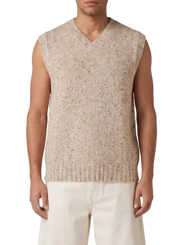 Howlin' Pure Wool V-neck Sweater Vest With Ribbed Trims - Beige