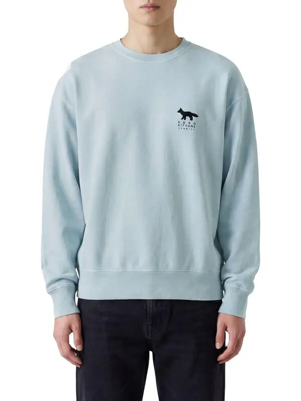 Maison Kitsuné Crewneck Cotton Sweatshirt With Contrast Logo - Blue