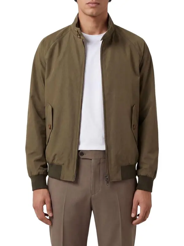BARACUTA Cotton Blend Bomber Jacket With High Collar And Zip Closure - Military
