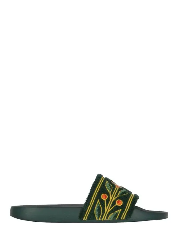 Casablanca Embroidered Floral Slides - Green