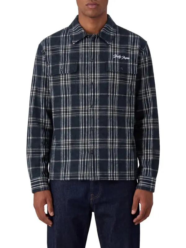DAILY PAPER Check-pattern Cotton-blend Shirt With A French Collar - Blue