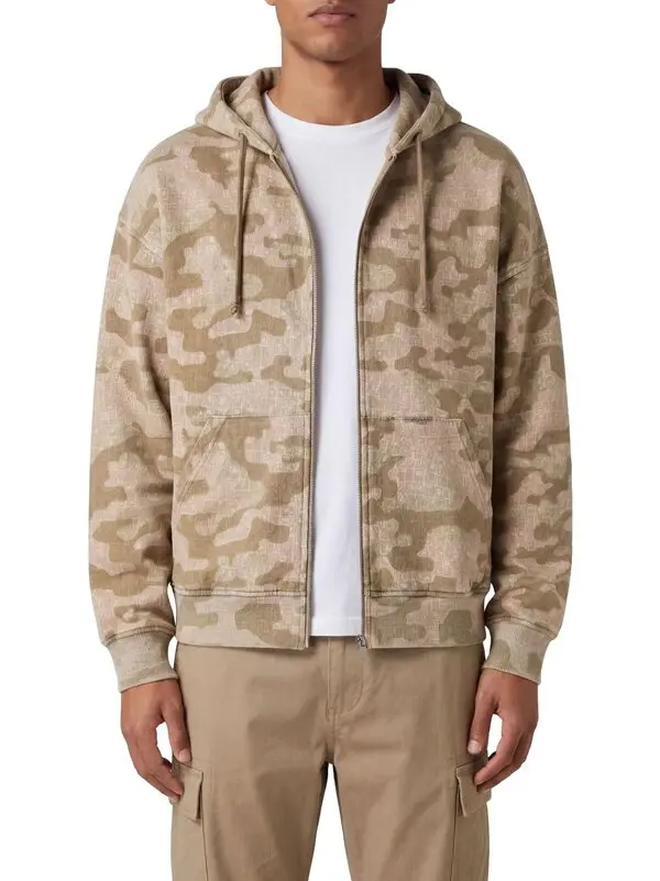 DAILY PAPER Camouflage Cotton Zip-up Hoodie With Dropped Shoulders - Military