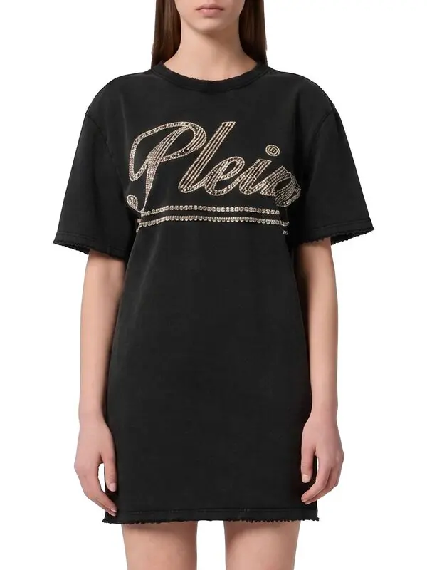 Philipp Plein Rhinestone Logo Cotton T-shirt - Black