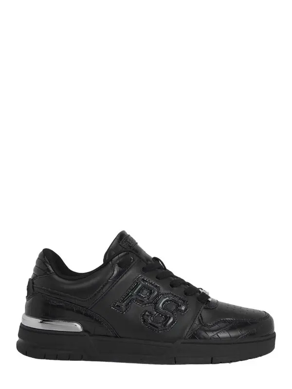 PLEIN SPORT Crocodile Print Leather Lace-up Sneakers - Black