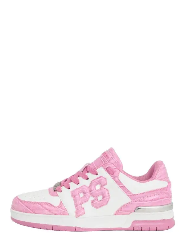 PLEIN SPORT Crocodile Print Leather Lace-up Sneakers - White 1