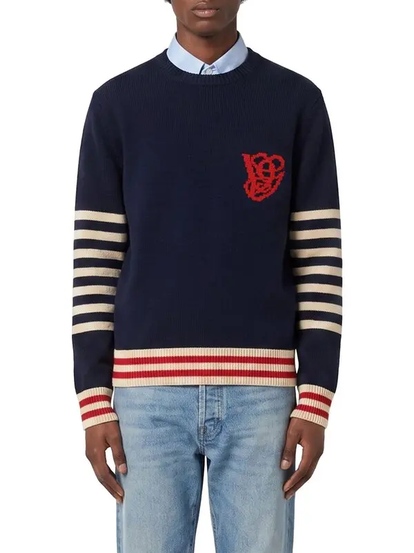 Valentino Garavani Crew Neck Striped Wool Sweater - Blue