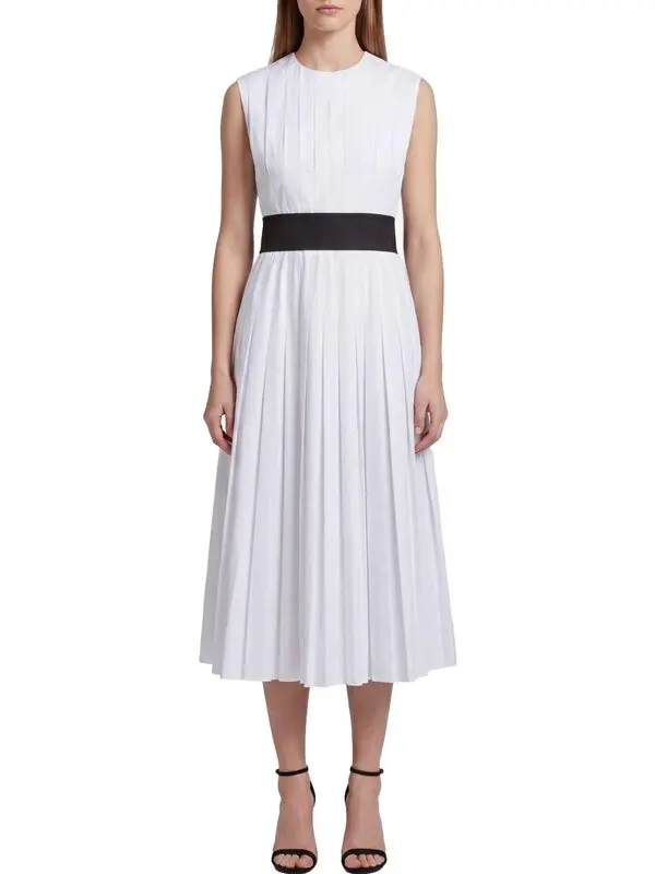 Tory Burch Pleated Stretch Cotton Midi Dress - White