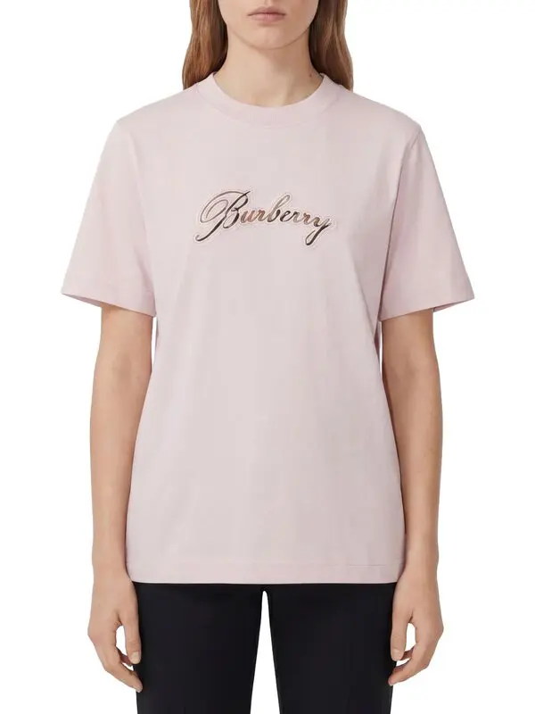 Burberry Cotton Crew Neck T-shirt With Logo - Pink