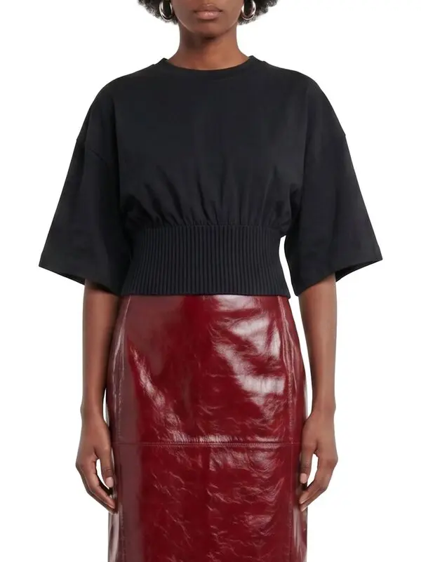 Sportmax Cropped T-shirt With Ribbed Waistband - Black
