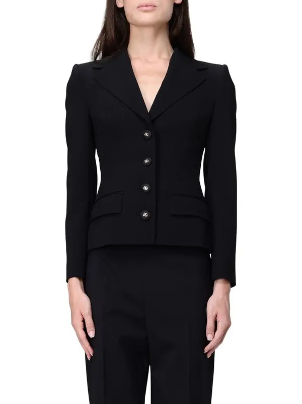 Dolce & Gabbana Short Slim Fit Virgin Wool Blazer - Black