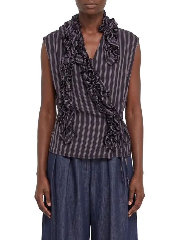 Dries Van Noten Striped Ruffled Blouse - Blue