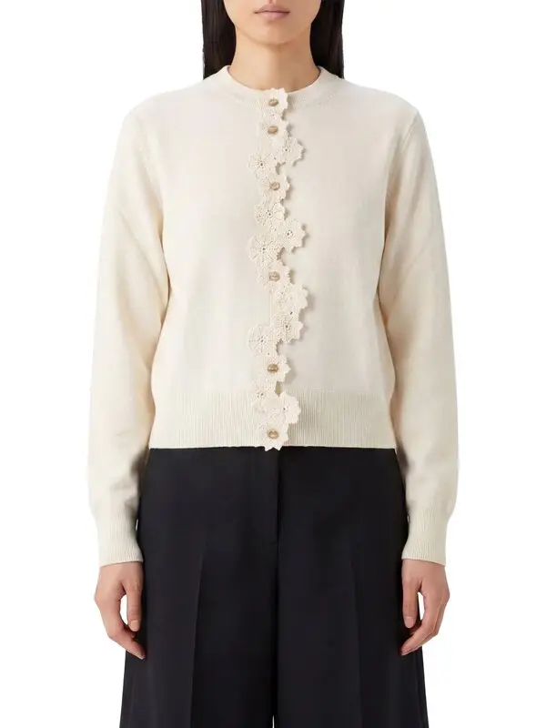 JIL SANDER Lace Detailed Cardigan - White