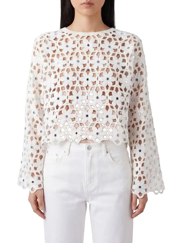 Michael Kors Embellished Floral Lace Top - White