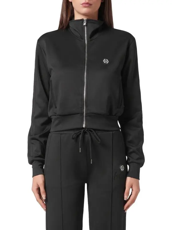 Philipp Plein Cropped Cotton Hoodie - Black