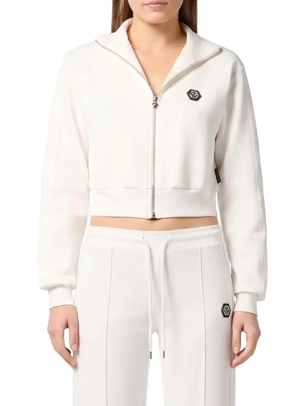 Philipp Plein Cropped Cotton Hoodie - White