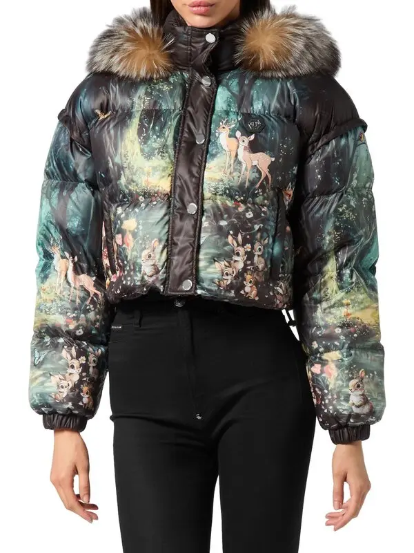 Philipp Plein Padded Jacket With Woodland Print And Fur Trim - Multicolor