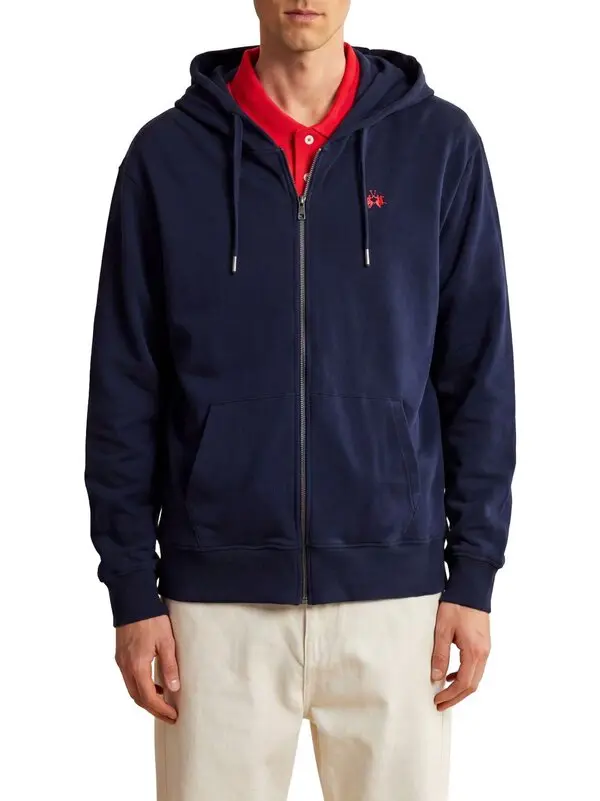 LA MARTINA Zip Up Hoodie With Embroidered Logo - Navy