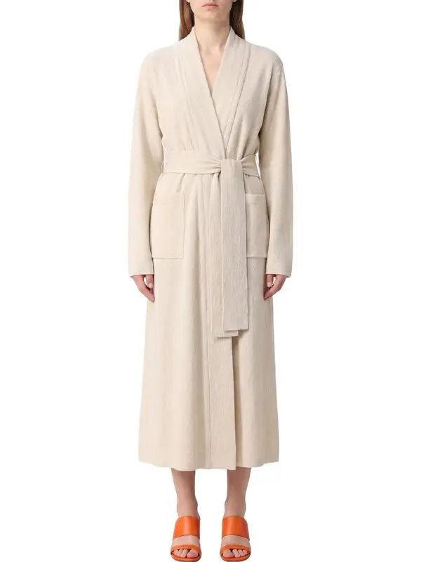 JIL SANDER Belted Shawl Collar Long Sleeve Cardigan - White