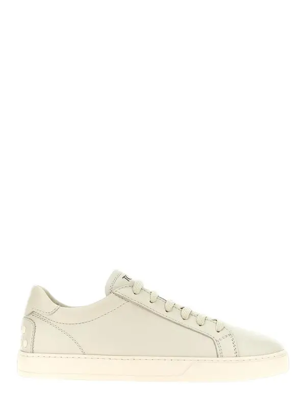 TOD'S Smooth Calfskin Lace-up Sneakers With Gommini Heel Detail - White