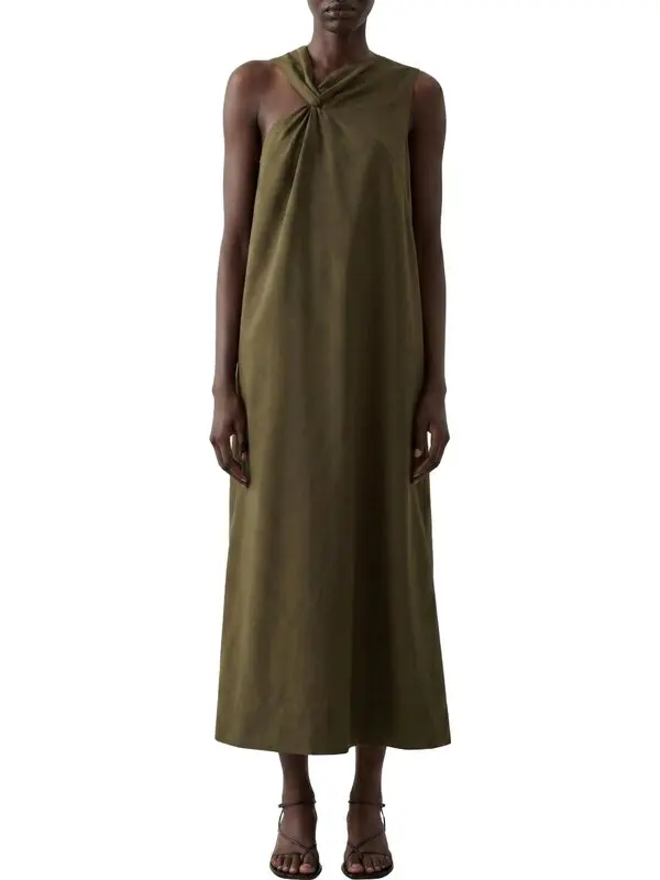 Soeur Emna Midi Dress In Viscose Blend - Kaki