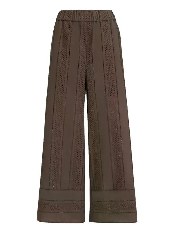 Brunello Cucinelli Techno Cotton Poplin Broderie Anglaise Track Trousers - Brown