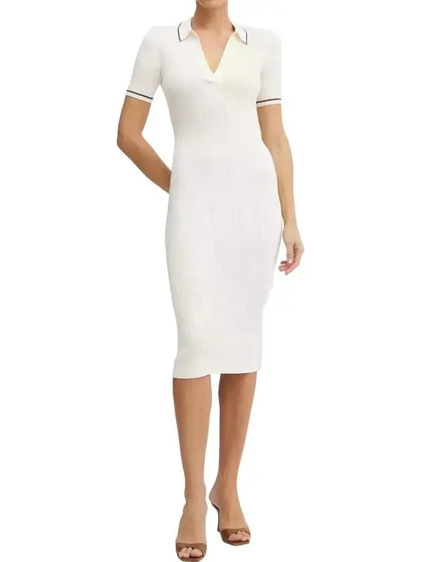 Armani Exchange Cable-knit Polo Midi Dress - White